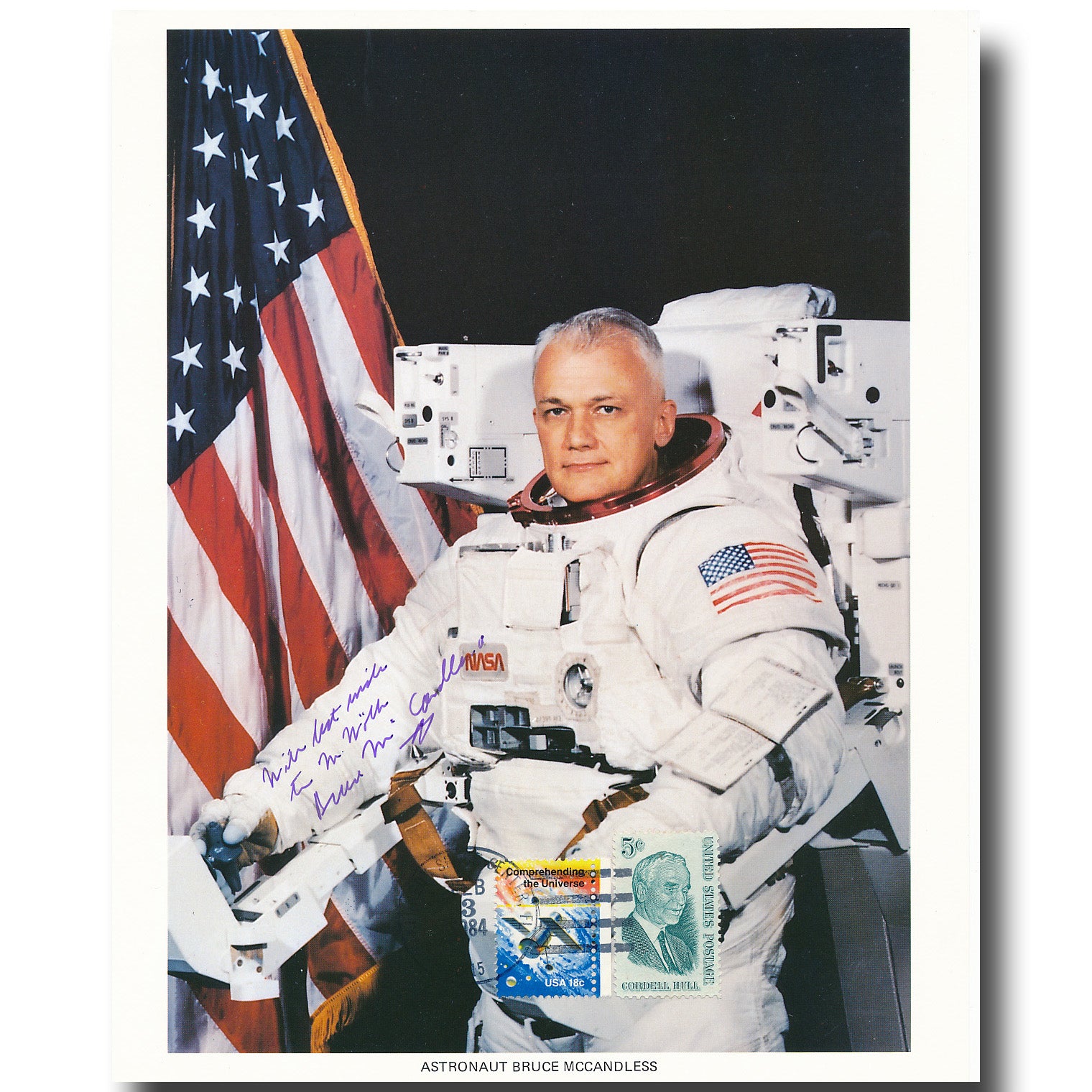 Bruce McCandless – signed NASA MMU portrait – BEEN IN SPACE