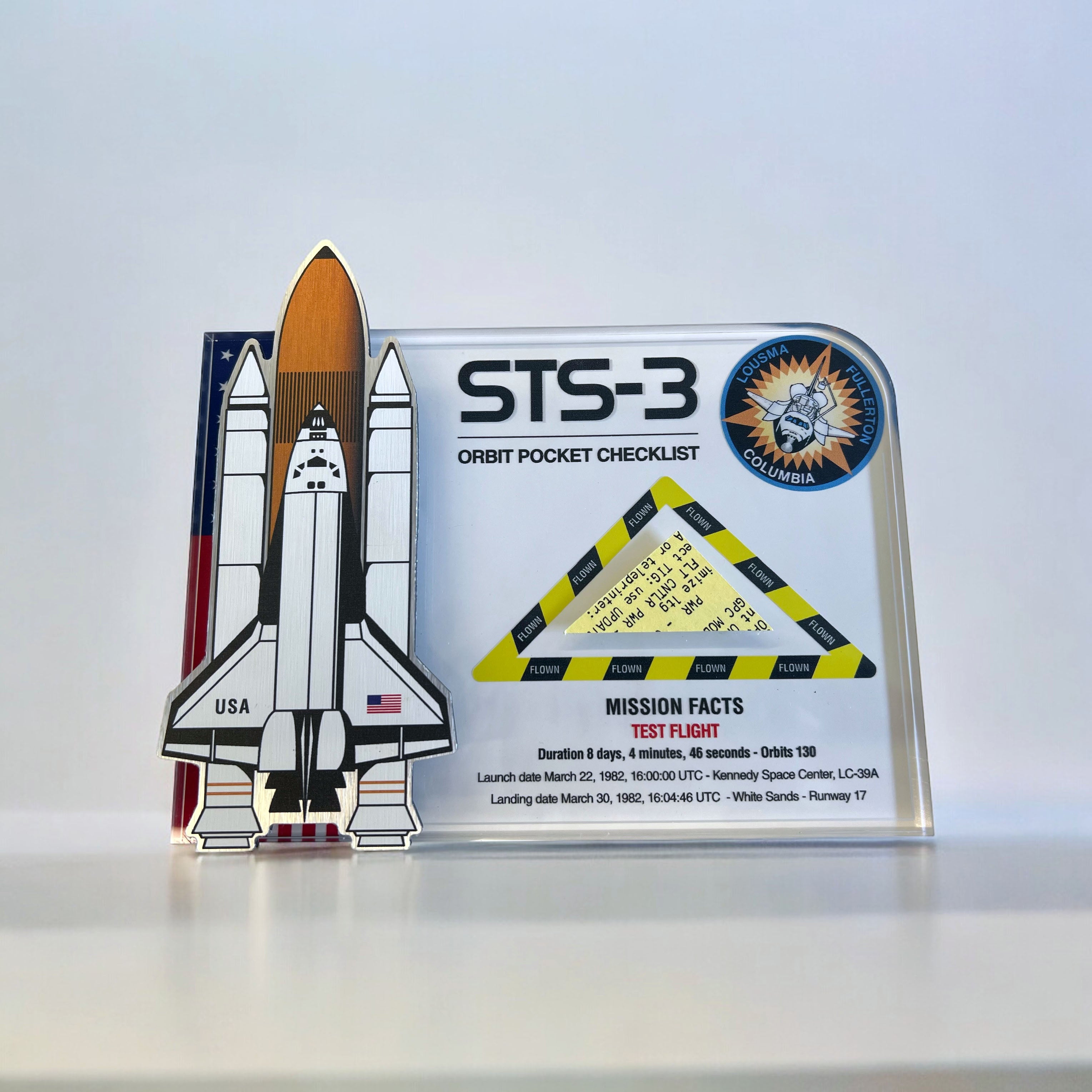 STS-3 flown orbit pocket checklist – acrylic – BEEN IN SPACE